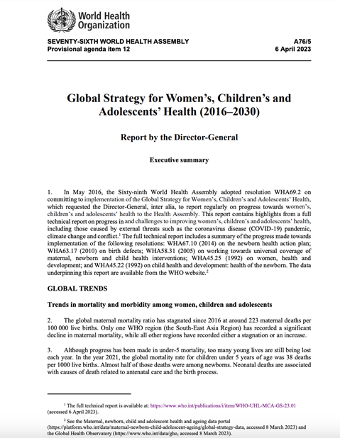 Global Strategy for Women’s, Children’s andAdolescents’ Health (2016–2030)