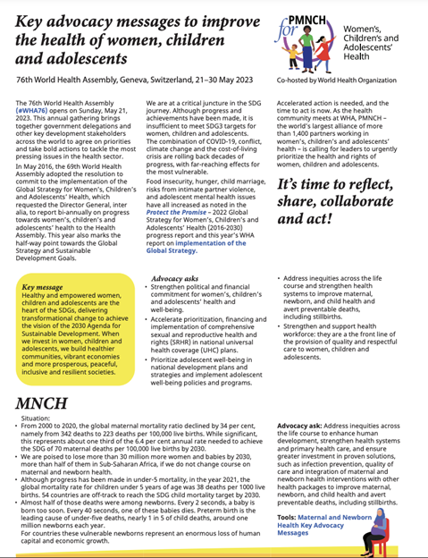 PMNCH messaging resource for the World Health Assembly 76