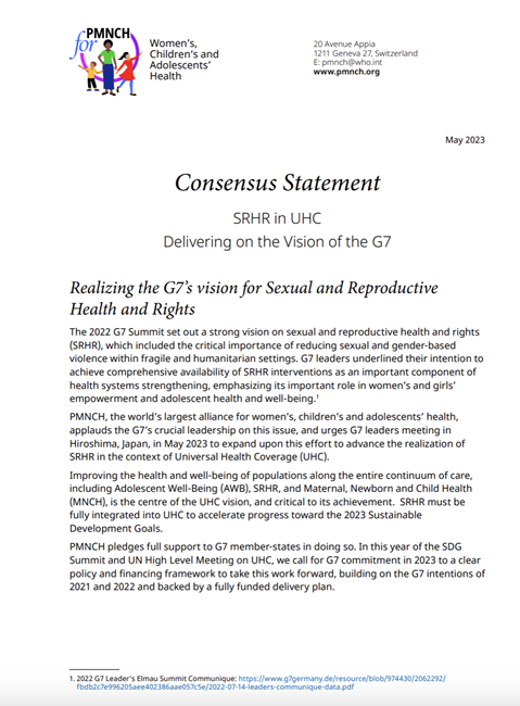 Call to G7 to prioritize SRHR in UHC